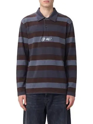 Off-White Striped Cotton Long-sleeved Polo Shirt With Logo Multicolor