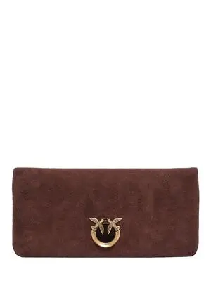 Pinko Click Soft Horizontal Classic Suede Monogram Clutch - Brown