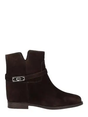 VIA ROMA 15 Suede Cowboy Boots With Low Shaft And Wedge Heel Brown