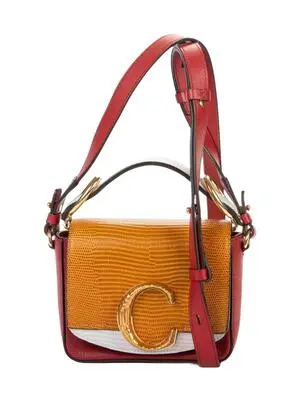 Chloé C Flap Crocodile-embossed Leather Shoulder Bag Red