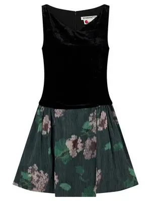 BERNADETTE Yael Pleated Floral-print Velvet And Taffeta Mini Dress