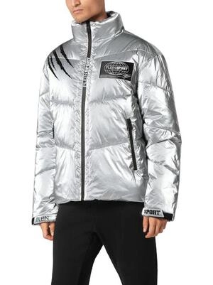 PLEIN SPORT Nylon Crease Puffer Jacket - Silver