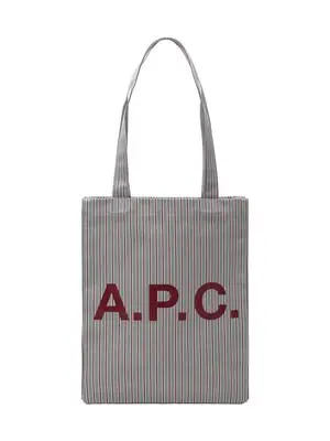 A.p.c. Burgundy Striped Lou Tote Bag In Cotton - Green
