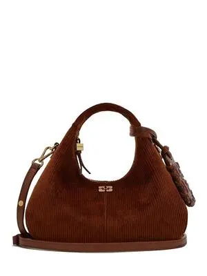 GANNI Mini Hobo Handbag In Corduroy - Tortoise Shell