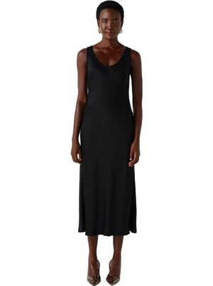 GHOST LONDON Palm Satin Sleeveless Slip Midi Dress Black