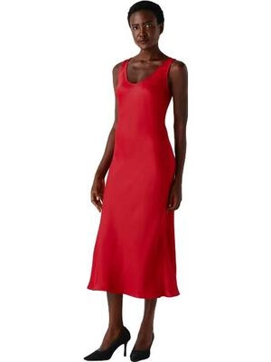 GHOST LONDON Palm Satin Sleeveless Slip Midi Dress Red