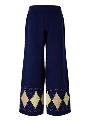 CALLE DEL MAR Argyle Cashmere Wide-leg Pants