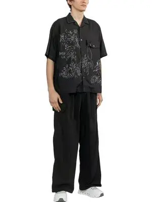 AND WANDER Embroidery Short Sleeve Shirt - Black