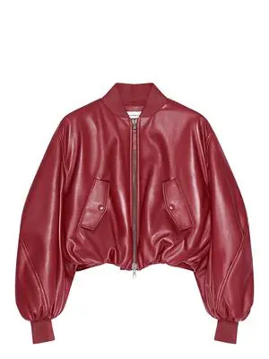 Givenchy Leather Cropped Cocoon Bomber Jacket Red