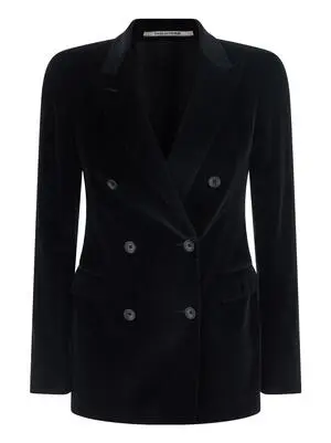 Tagliatore Tagliatore Velvet Blazer Jacket With Classic Collar And Long Sleeves Black