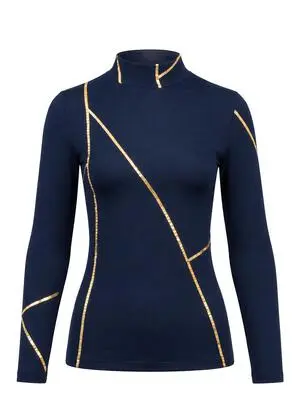ESTHER SAADIA Navy Geometric Mock Neck Blue