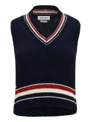 Thom Browne Hector Striped V-neck Vest - Blue