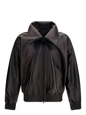 Balenciaga High-neck Leather Jacket Ale - Black
