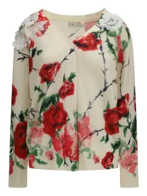 Blumarine Wool And Cahmere Weater With Applied Roe Beige