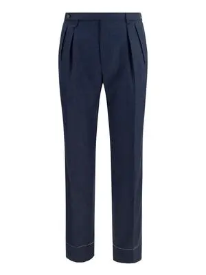 Brioni Elba Pants In Silk, Cashmere And Linen Blue
