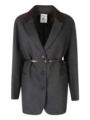 SEMICOUTURE Belted Contrast-collar Blazer - Grey