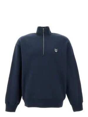 Maison Kitsuné FELPA FOX HEAD COMFORT CON MEZZA ZIP Blu