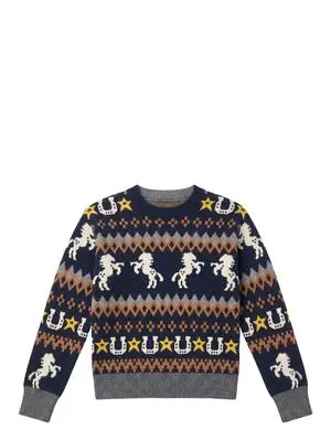 BRODIE CASHMERE Rodeo Fairisle Crew - Navy