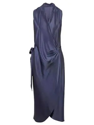 PETER COHEN Nikki Sleeveless Wrap Midi Dress Blue