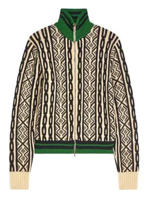 Dries Van Noten Geometric-pattern Zip-up Cardigan Champagne