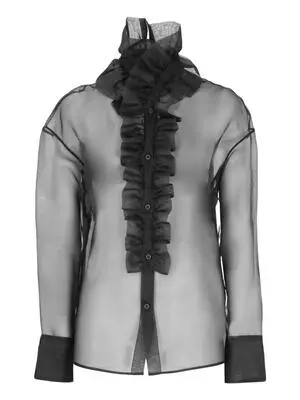 D.EXTERIOR D.exterior Ruffled Sheer Button-Up Top