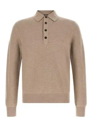 Zegna Zegna Oasi Cashmere Knit Polo Shirt Beige