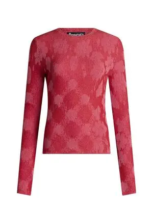 PAOLINA RUSSO Illusions Knit Long Sleeve Fitted Top Red