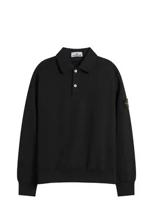 Stone Island Tubular Cotton Garment Dyed Polo Sweatshirt Black