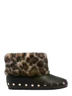 GANNI Leopard-print Studded Boots - Black