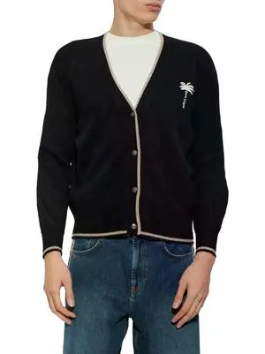Palm Angels Embroidered-logo Wool Cardigan - Black