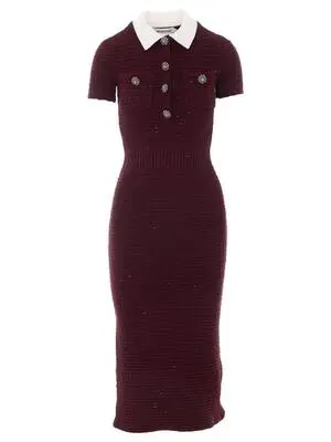SELF-PORTRAIT Self Portrait Women Textured Knit Midi Dress Red