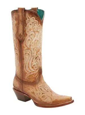 CORRAL Crackled Knee High Western Boot Straw