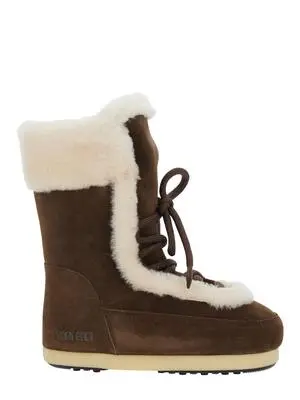 MOON BOOT Moon Boot Women Brown Snow Boots With Fur Details And Side Logo Lettering In Suede Women