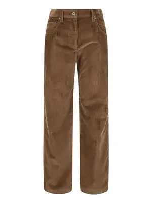 Brunello Cucinelli Brunello Cucinelli Women Brown Pants With Monile On The Belt Loop In Corduroy For Women Multicolor