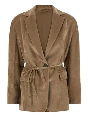 Brunello Cucinelli Brown Single-breasted Jacket With Notched Revers And Front Belt Closure In Viscose Blend For - Multicolor