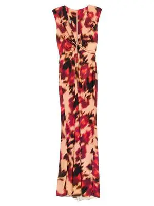Amsale V-neck Printed Maxi Dress Neutrals