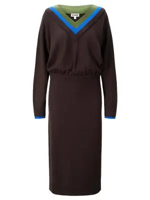 Staud Normandy Wool Sweater Midi Dress - Dark Oak Multi