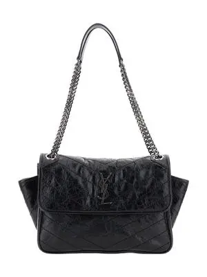 Saint Laurent Saint Laurent Women 'Niki Tripouch' Black Crossbody Bag With Two Chain Handles And Cassandre Plaque On The Front In Leather For Women Multicolor