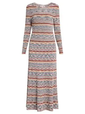 Veronica Beard Nami Striped Rib-knit Midi-dress - Rust Multi