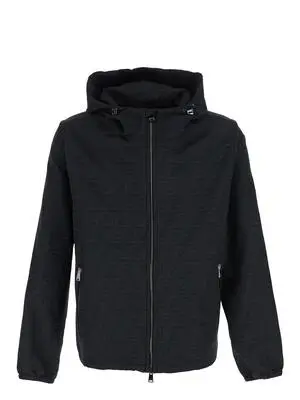 Fendi Fendi Men Black Jacket With Drawstring Hood And All-Over Ff Motif In Tech Fabric For Men Multicolor