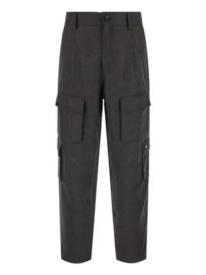 Brunello Cucinelli Brown Pants With Cargo Pockets And Belt Loops In Virgin Wool - Multicolor