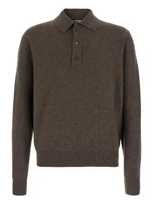 Bottega Veneta Bottega Veneta Men Brown Sweater With Classic Polo Shirt Collar And Ribbed Trims In Cashmere For Men Multicolor