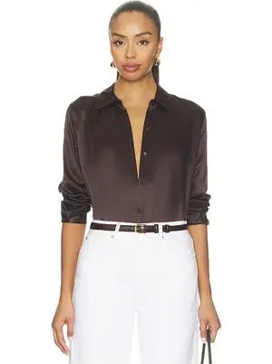 L'AGENCE L'agence Tyler Longsleeve Blouse In Brown.