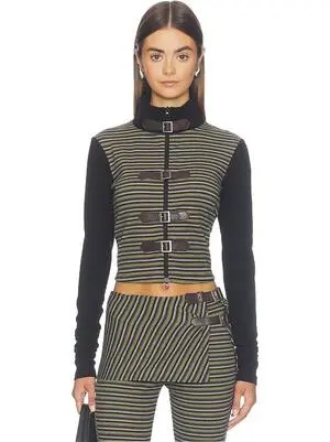 ZEMETA Zemeta Olive Grove Stripe Fleece Jacket In Multi.