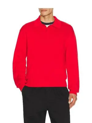PALMES Cotton Long Sleeve Knit Polo - Red