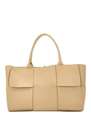 BOTTEGA VENETA Beige Calfskin Maxi Intrecciato Arco Tote Medium