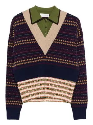 Dries Van Noten Jaquard Sweater 'navy' Tan