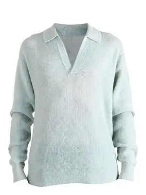 Auralee Suri Alpaca Sheer Knit Skipper Polo 'dusty Mint - Tan