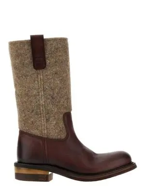 MIU MIU Miu Miu Two-Tone Felt And Leather Mini Boots For Women