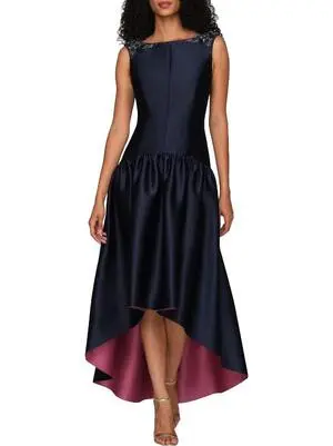 KAY UNGER Katrina Bateau Neck High-low Cocktail Dress - Midnight Multi